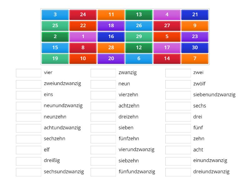 German numbers 1-30 - Match up