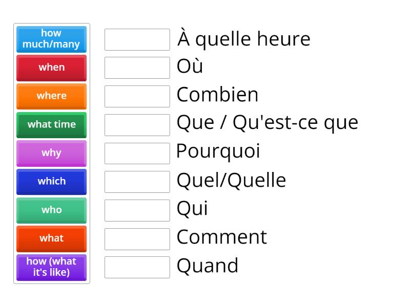 French question words - Match up