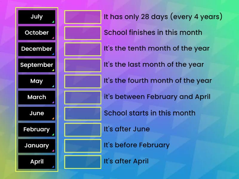 The Months of the Year - Match up