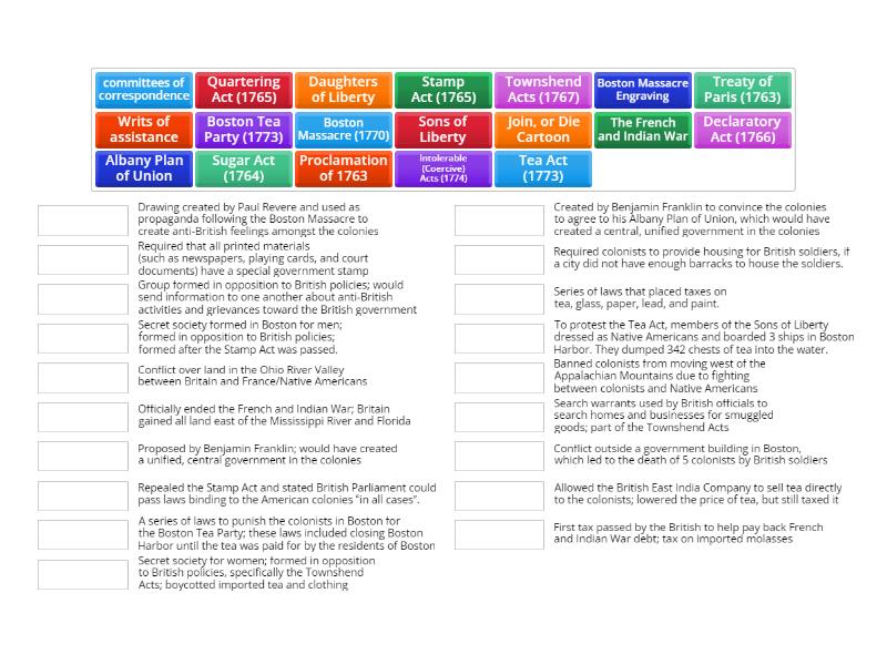Unit 3 Acts and Events - Road to Revolution - Match up