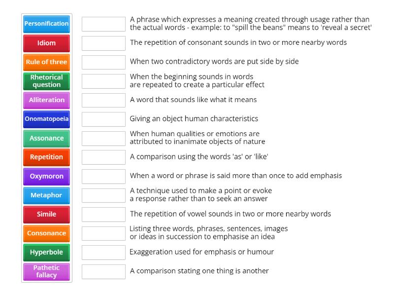 Figurative Language Techniques - Match up