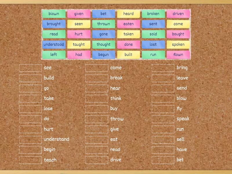 Irregular Verbs 1 Past Participle - Morpheme - Une las parejas
