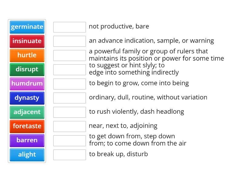 Practice: Vocabulary Words (August 20 7th) - Match up