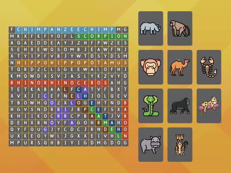 G5-U3-African Animals-Wordsearch - Sopa de letras