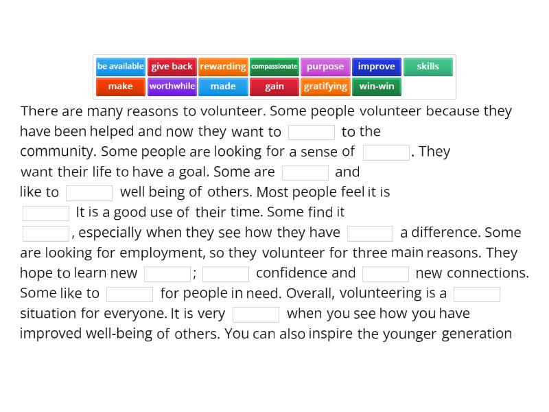 Reasons to volunteer - Complete the sentence