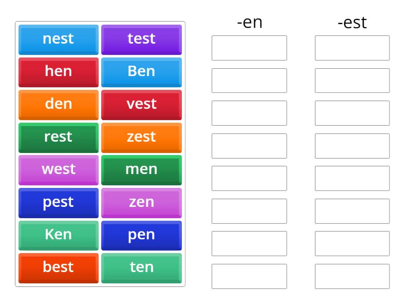 -en and -est word sort - Group sort