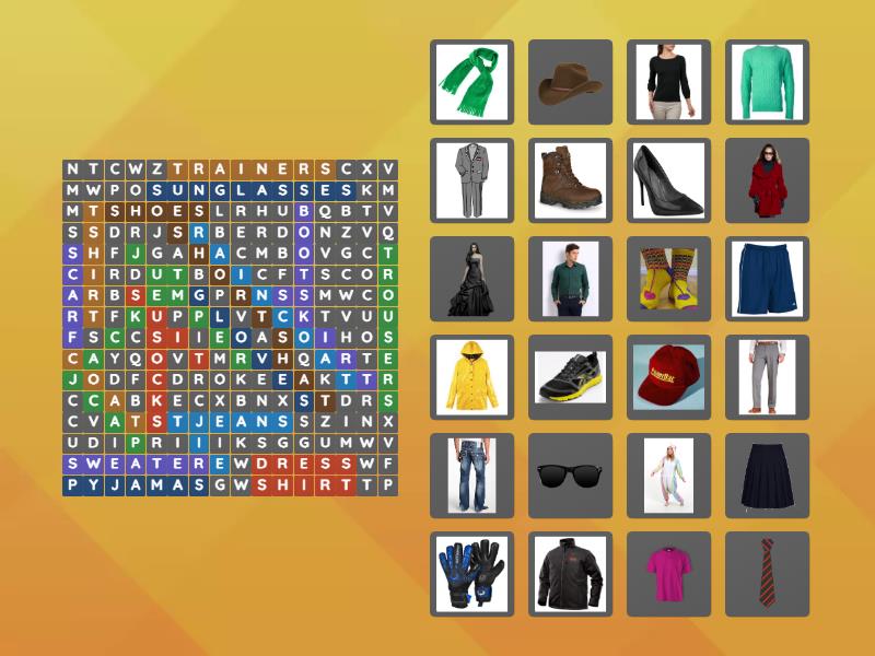 Clothes vocabulary - Wordsearch
