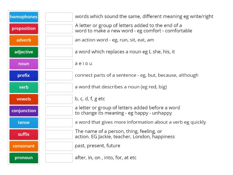 Types of words - Match up