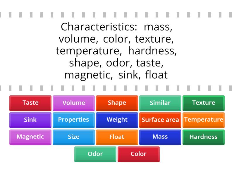 Properties of Matter - Find the match
