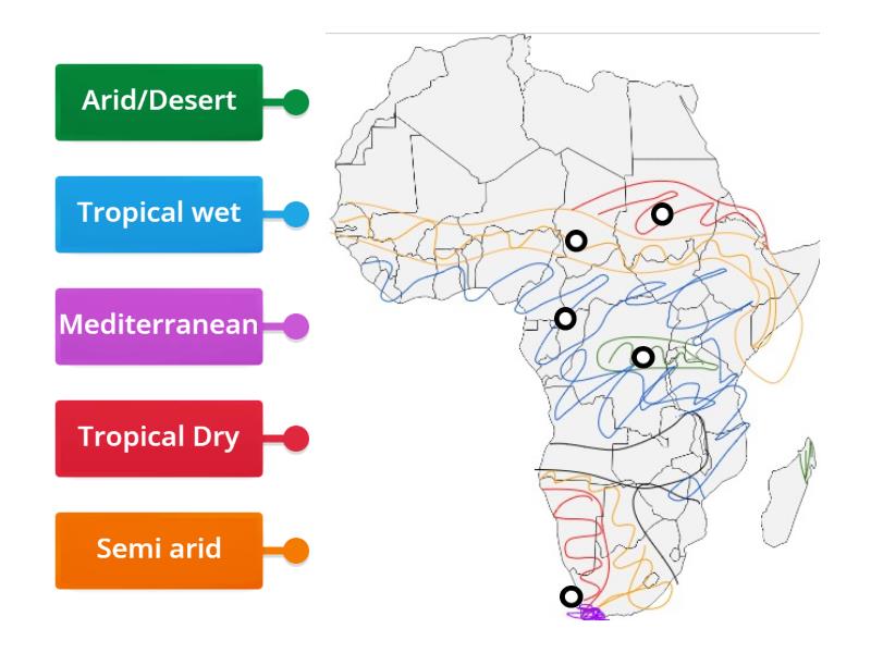 Sub- Saharan Africa climate map - Labelled diagram