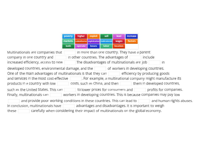 Cloze. Fill in the gaps. - Complete the sentence