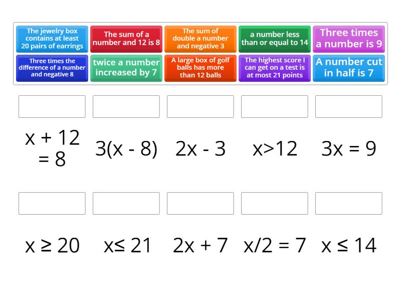 Writing Equations and Inequalities - Match up