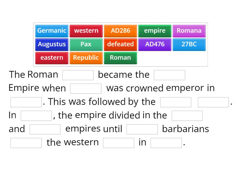 Week 5 History: Tell me about the Romans - Complete the sentence