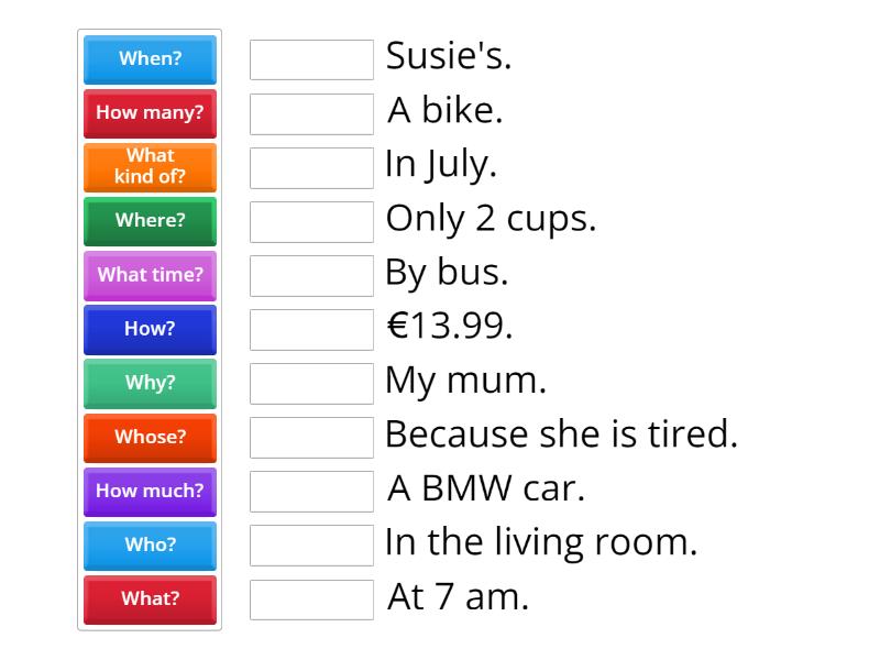 Question words match - Match up