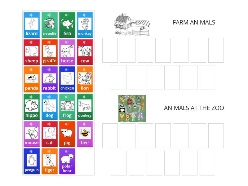 ANIMALS - AT THE FARM AND AT THE ZOO - Group sort