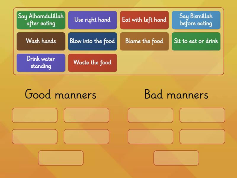 Task 1- Choose the Good and Bad manners of eating - Classificação em grupos