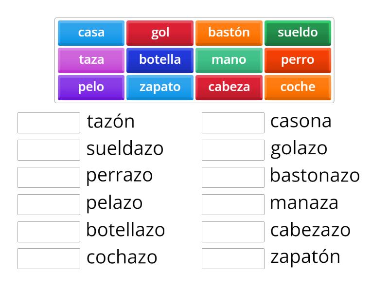 REPASAMOS LOS AUMENTATIVOS (-on -ona -azo -aza) - Une las parejas