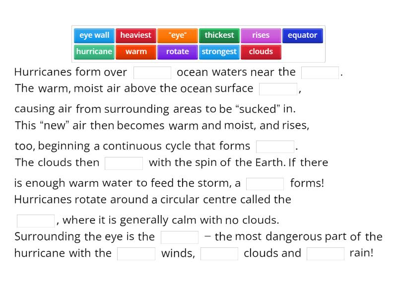 Formation of a hurricane- KS3 - Complete the sentence
