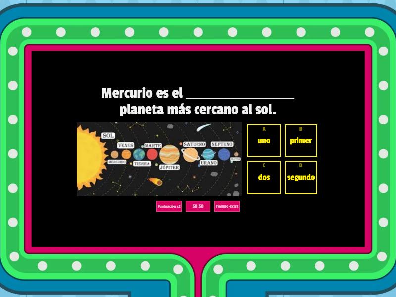 El sistema solar- nros ordinales - Gameshow quiz