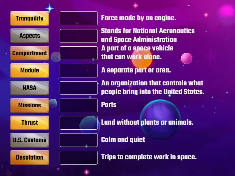 Exploring Space Vocabulary - Match up