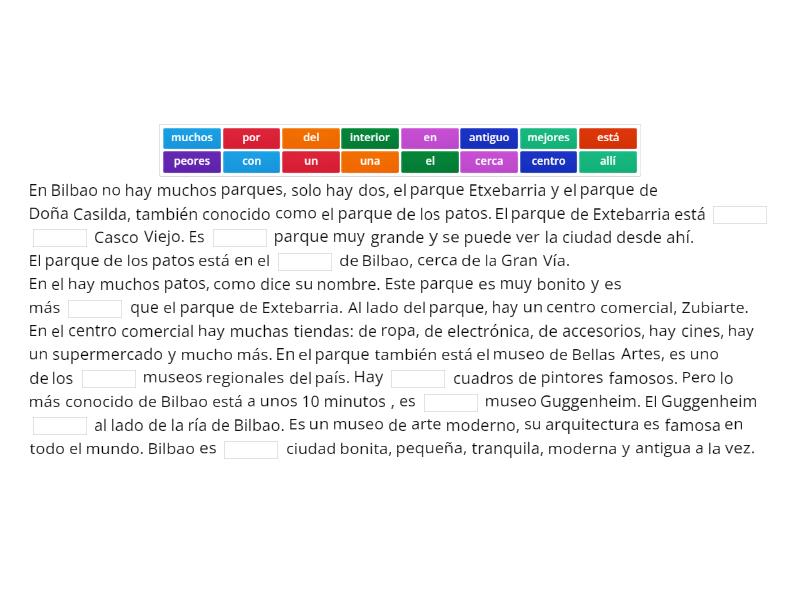 texto hay está mucho/a/ muy Bilbao - Completar la frase