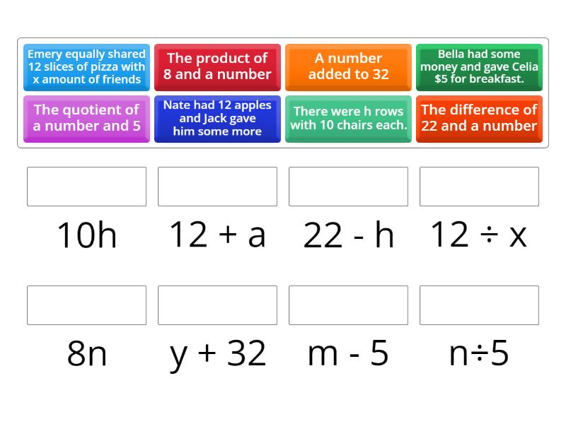 Algebraic Expressions - Match up