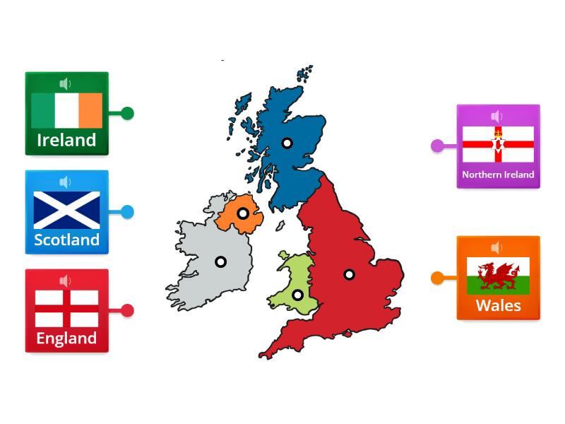 The UK MAP with flags - Labelled diagram
