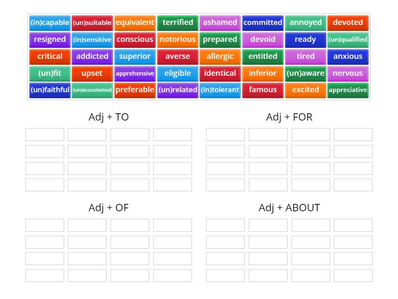 Adj + prepositions (Teacher's edition) - Group sort