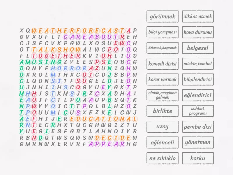 7 5 tv programme kelimeler Kelime avı set-2 (20) tr - Wordsearch