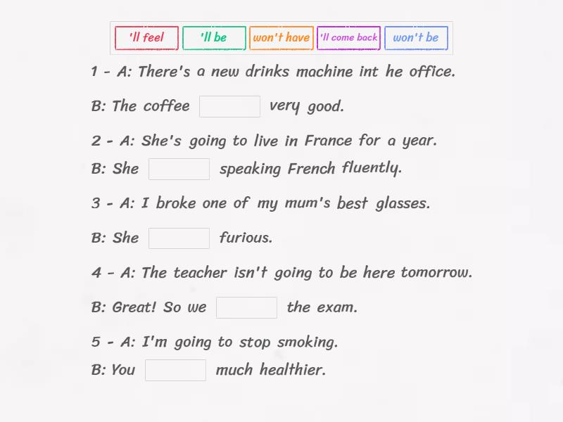 A2 - will/won't for predictions gap-fill - Complete the sentence