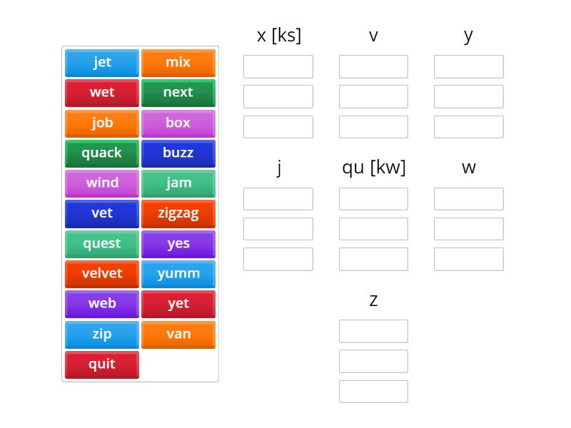 v x j z y q w - Group sort