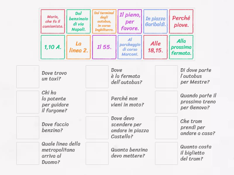 Abbina domande e risposte. A1 - 2 - Match up
