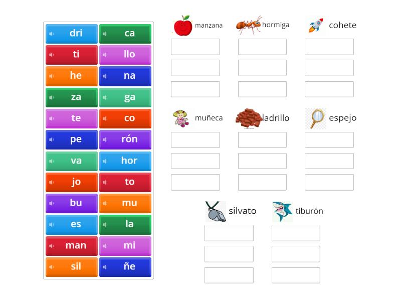 ordena las sílabas y forma las palabras - Group sort