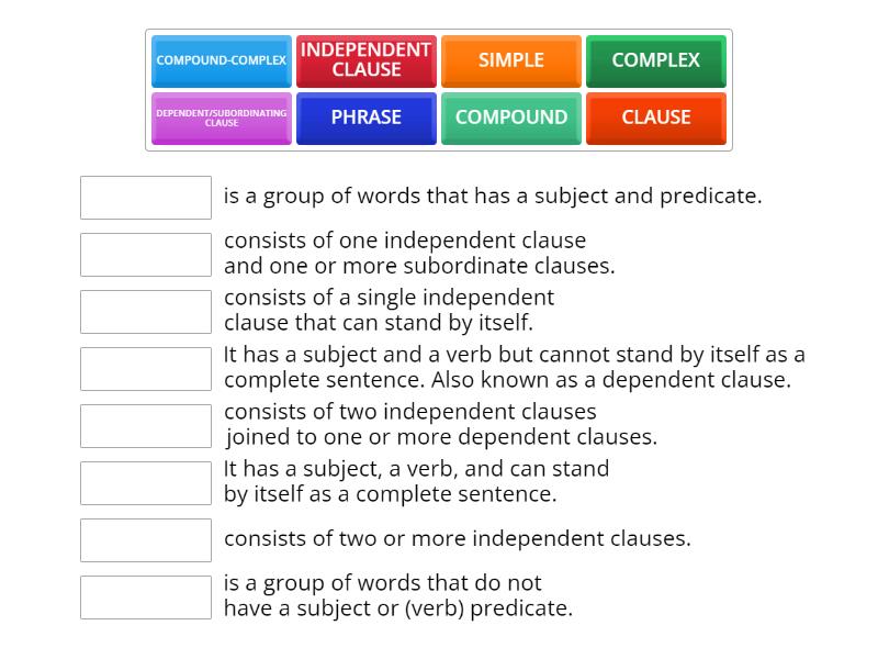 sentence structure key terms - Match up