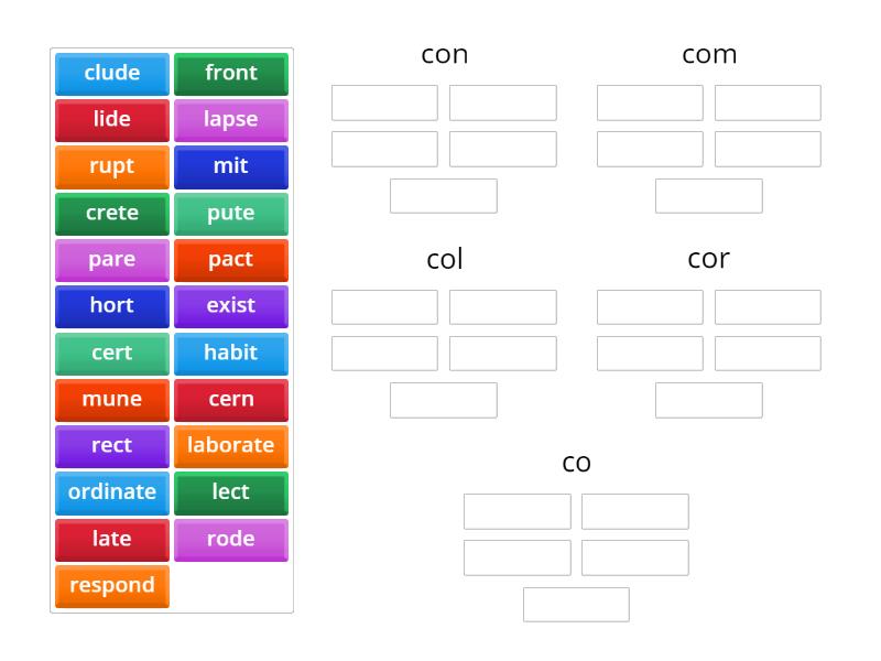 Assimilated Prefixes:con, com, cor, col, co? - Group sort