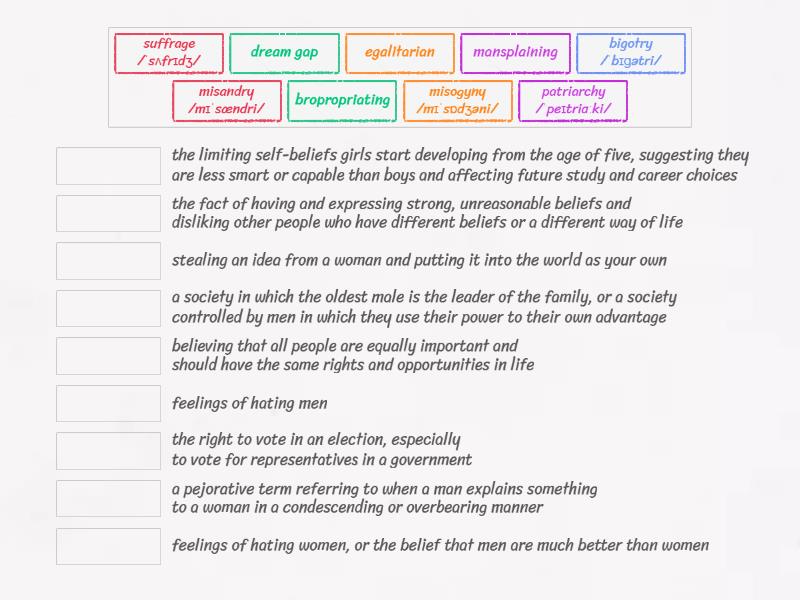 Feminist Glossary - Match up