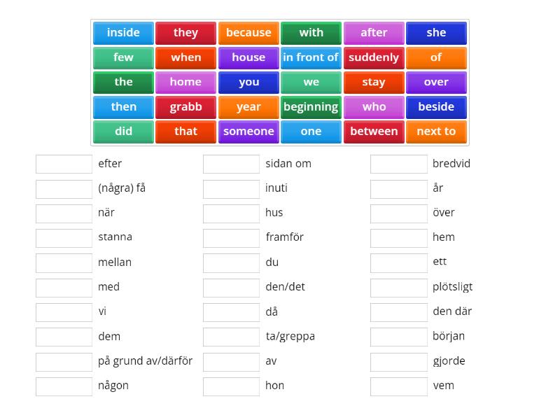 engelska ord 1 - Match up