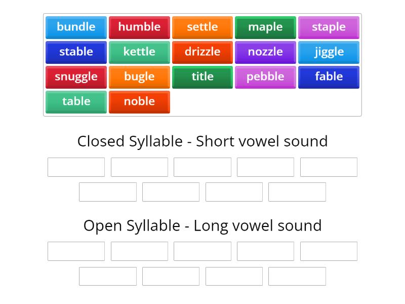 Consonant -le with short & long vowels card sort - Group sort