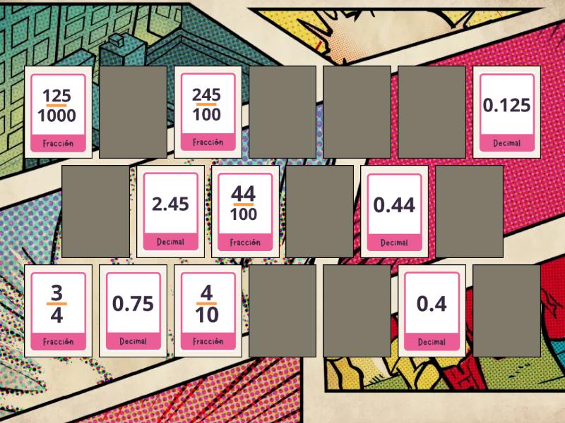 Conversión de fracciones a decimales - Matching pairs