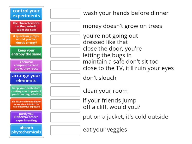mom sayings challenge - Match up