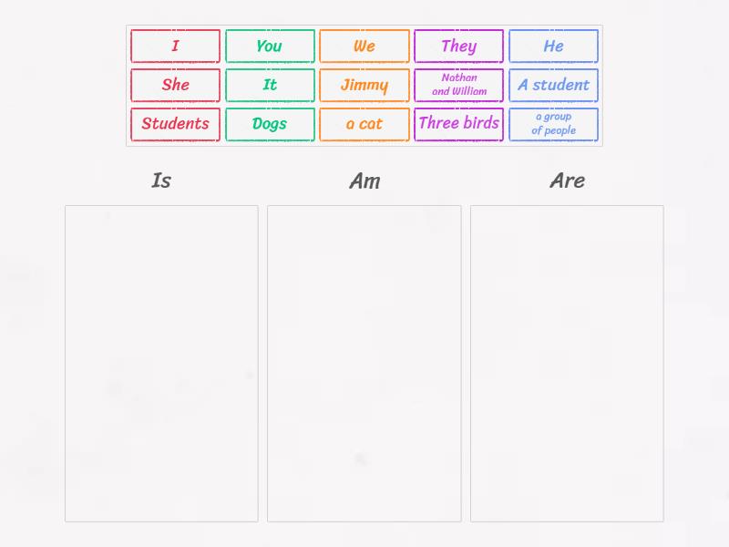 Practice verb to be - Categorize