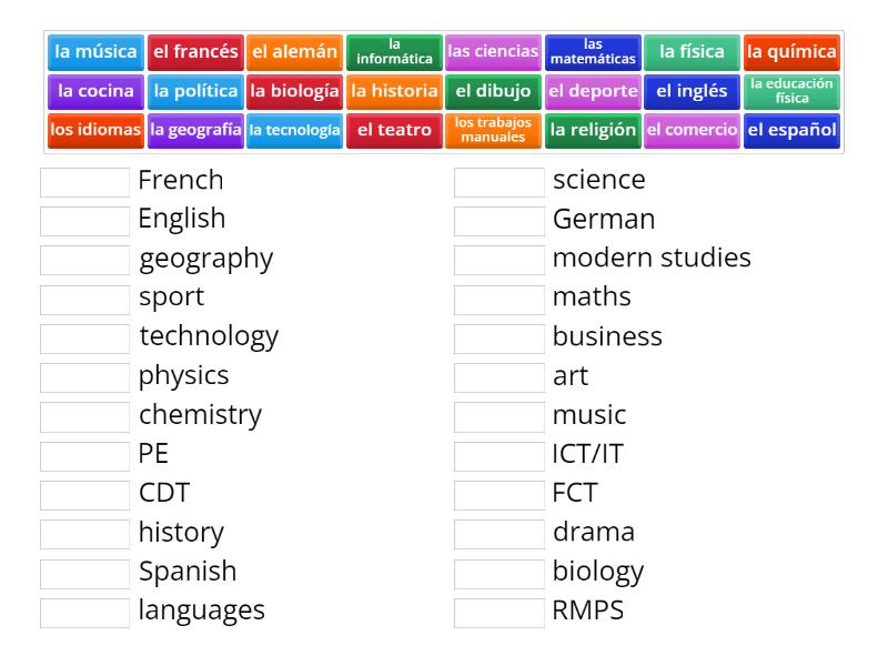 School Subjects - Match up