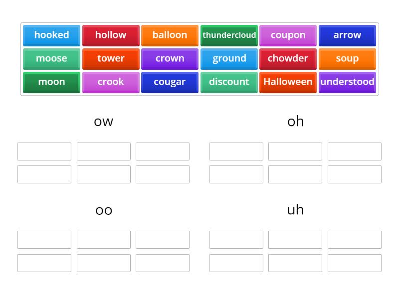 Vowel Team Sounds ow, ou, oo - Group sort