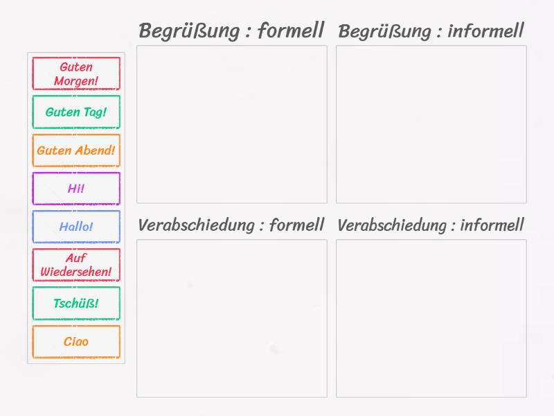 Begrüßung oder Verabschiedung? Formell oder informell? - Categorize