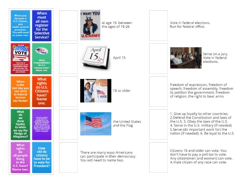 U.S. Citizenship Test #5 Rights and Responsibilities - Match up