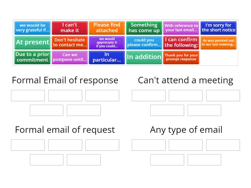 Phrases for different types of emails - Group sort