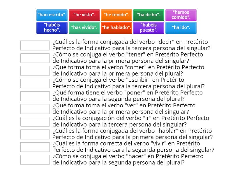 espanhol preterito indicativo - Match up