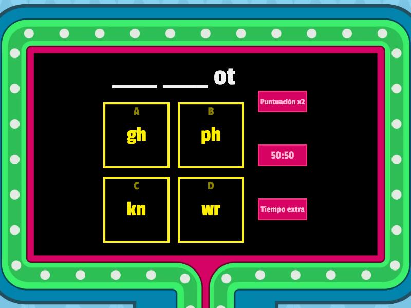 Digraphs gh, ph, kn, wr - Gameshow quiz