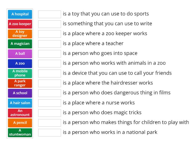 Jobs- relative clauses - Match up