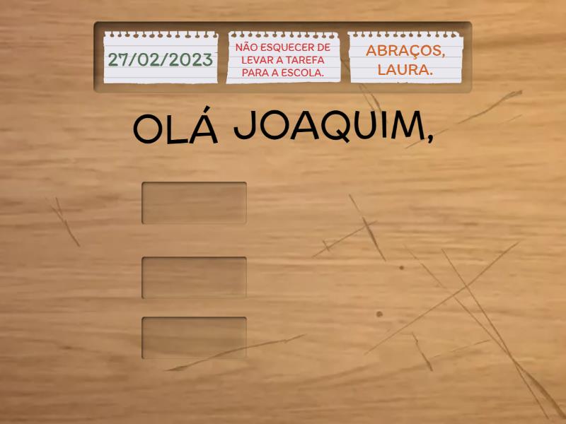 COLOCAR BILHETE NA ORDEM - Missing word